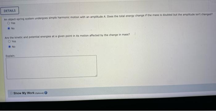 Solved An object-spring system undergoes simple harmonic | Chegg.com Solved An object-spring system undergoes simple harmonic | Chegg.com