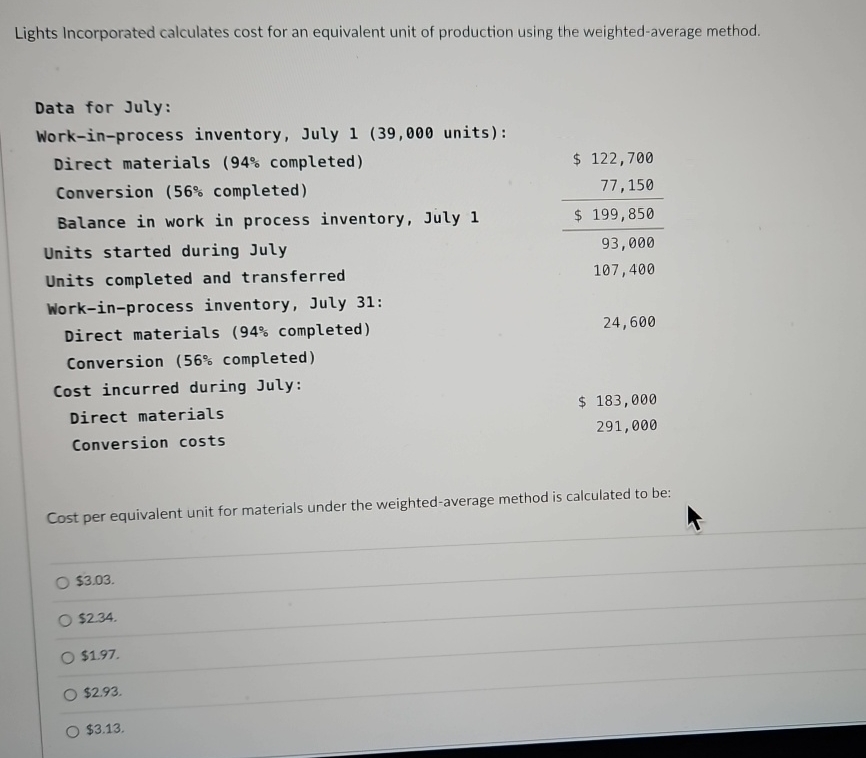 Solved clst per equivalent unit for materials under the | Chegg.com