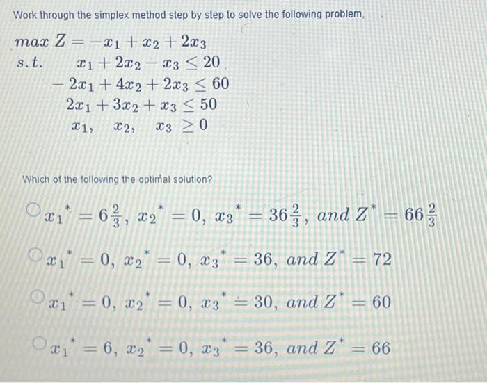 Solved Work through the simplex method step by step to solve | Chegg.com