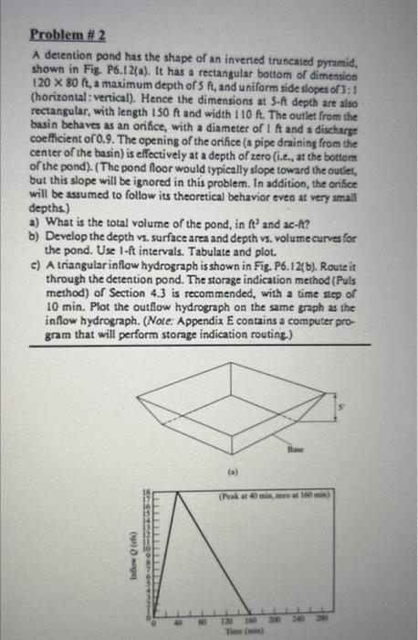 Solved Problem \#2 A detention pond has the shape of an | Chegg.com