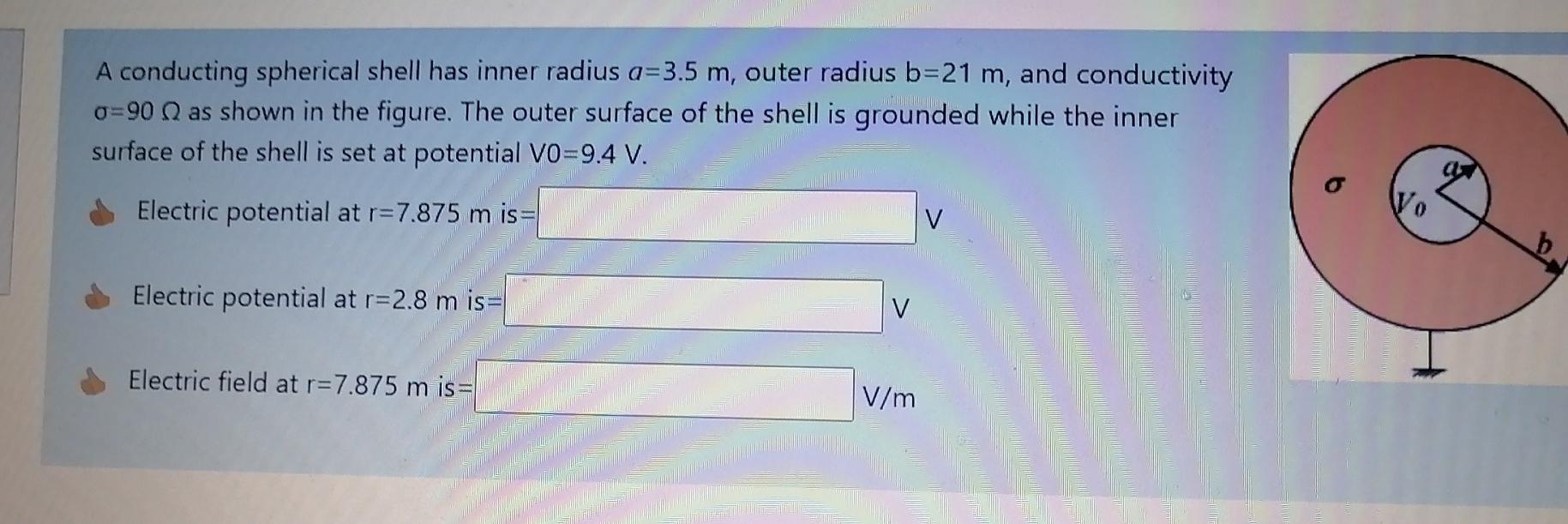 Solved A conducting spherical shell has inner radius a=3.5 | Chegg.com