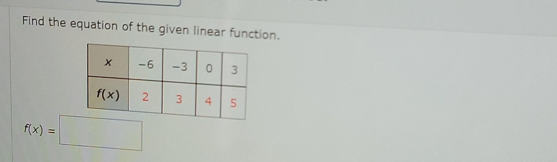 Solved A table of values for a linear function is given. | Chegg.com