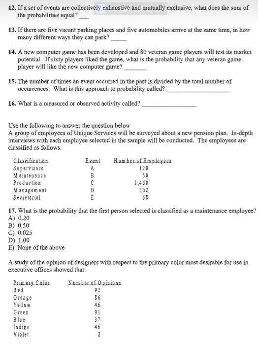 Solved 12. If a set of events are collectively exhaustive | Chegg.com