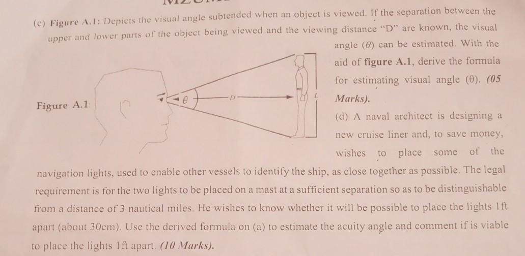 Solved (c) Figure A.1: Depicts the visual angle subtended | Chegg.com