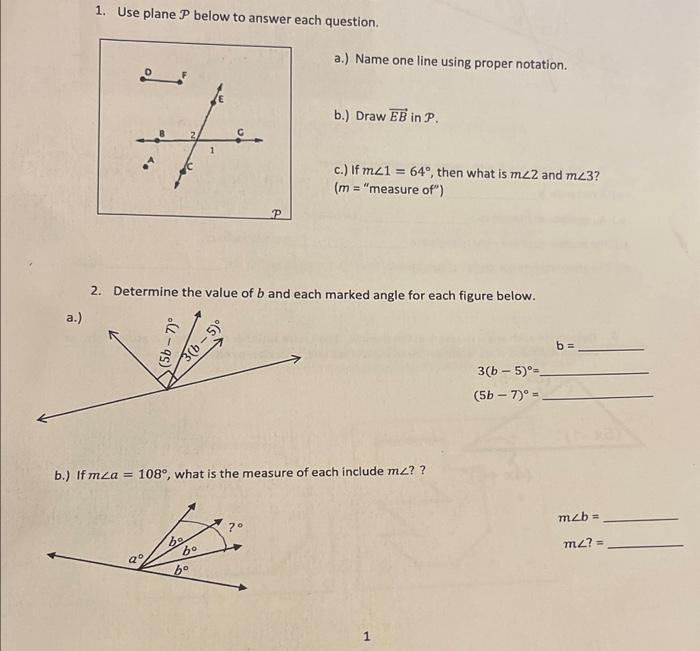 Solved 1. Use plane P below to answer each question. a.) | Chegg.com