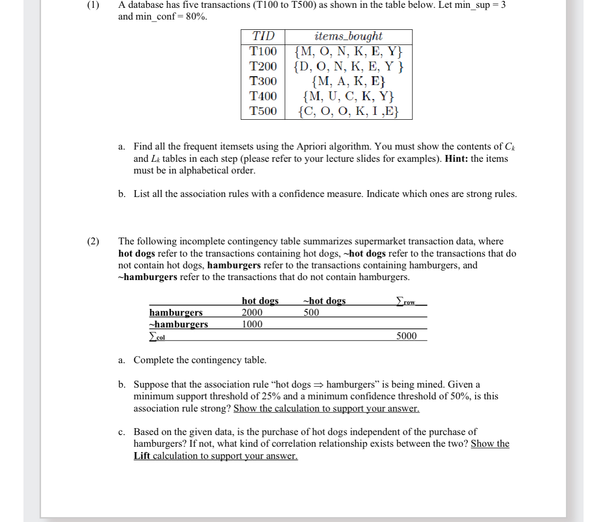 (1) ﻿A database has five transactions (T100 ﻿to T500) | Chegg.com