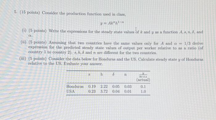 Solved 5. (15 points) Consider the production function used | Chegg.com Solved 5. (15 points) Consider the production function used | Chegg.com