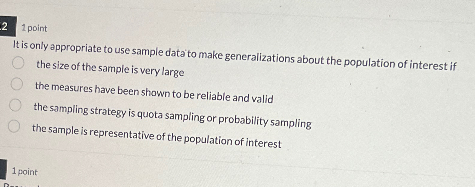 Solved 1 ﻿pointIt is only appropriate to use sample data'to | Chegg.com