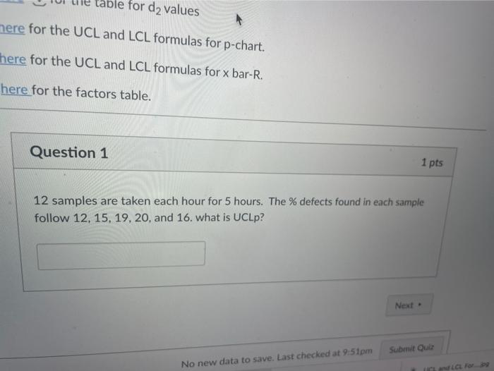 Solved table for d2 values mere for the UCL and LCL formulas | Chegg.com