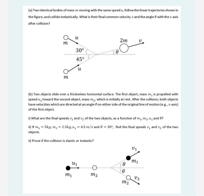 Solved (a) Two identical bodies of mass m moving with the | Chegg.com
