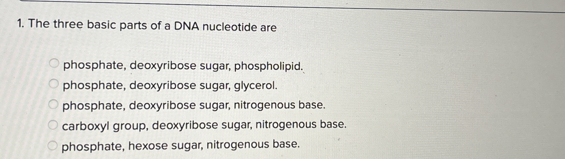 Solved The three basic parts of a DNA nucleotide | Chegg.com