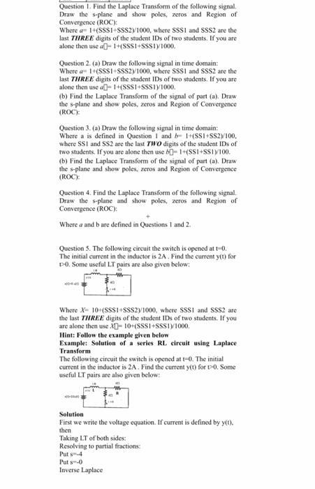Solved Question I. Find the Laplace Transform of the | Chegg.com