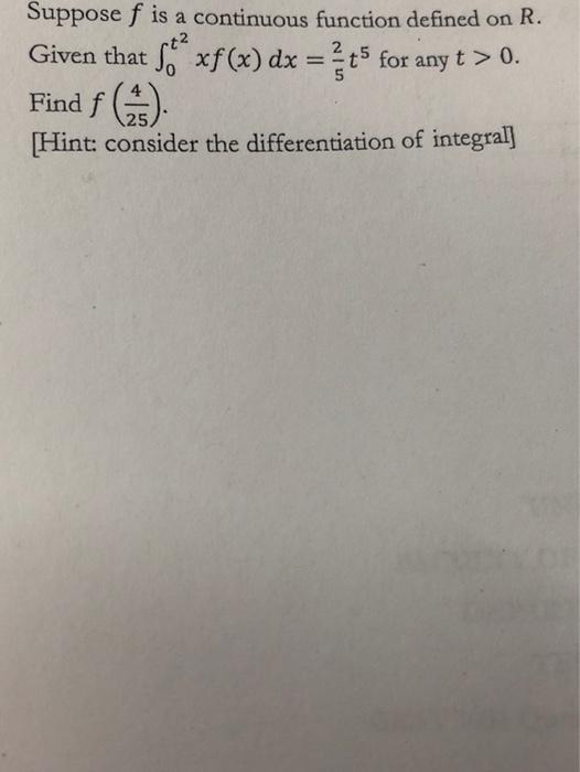Solved Suppose f is a continuous function defined on R. | Chegg.com