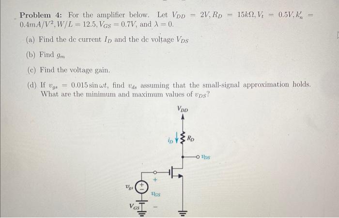 Solved Problem 4: For the amplifier below. Let | Chegg.com
