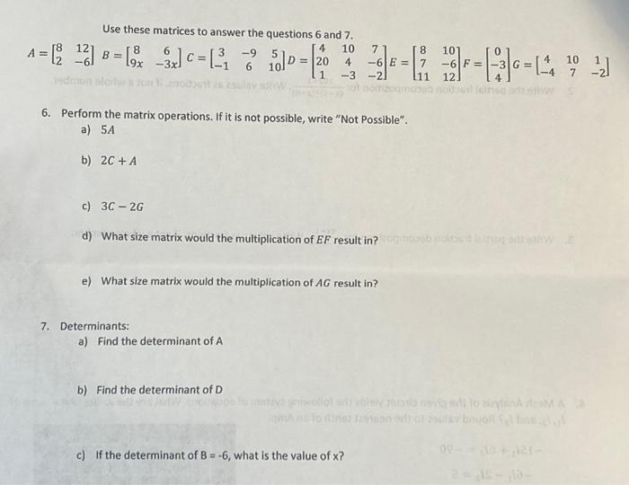Solved Use these matrices to answer the questions 6 and 7 . | Chegg.com