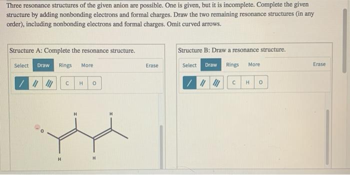 Solved Three resonance structures of the given anion are | Chegg.com