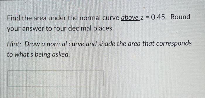 Solved Find the area under the normal curve above z=0.45. | Chegg.com