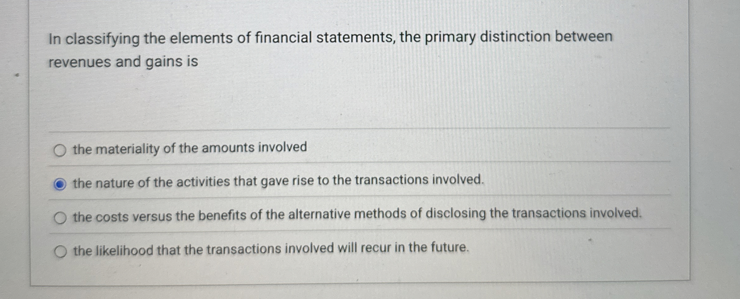 Solved In classifying the elements of financial statements, | Chegg.com