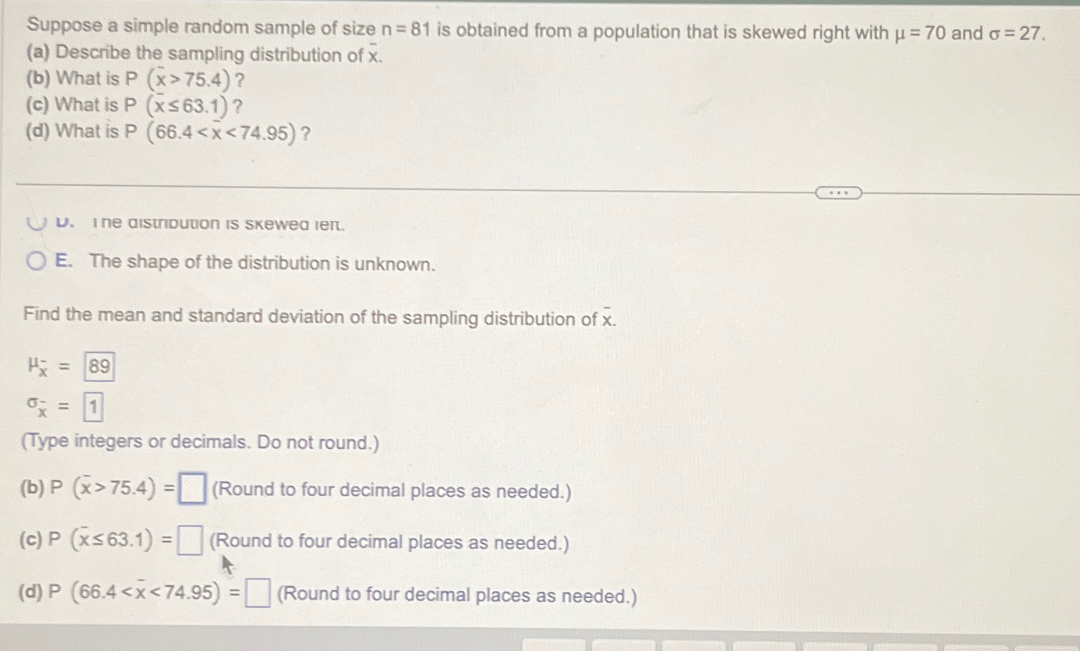 Solved Suppose a simple random sample of size n=81 ﻿is | Chegg.com
