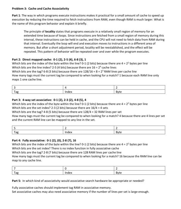 Solved Problem 3: Cache and Cache Associativity Part 1: The | Chegg.com