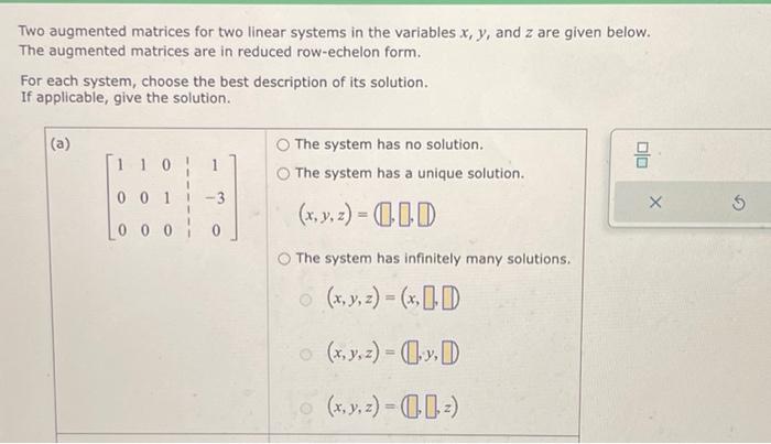 Solved Two Augmented Matrices For Two Linear Systems In The 3970
