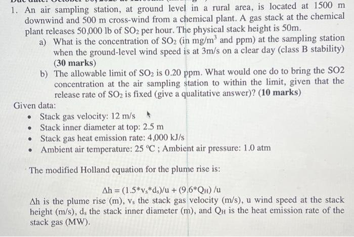Solved 1. An air sampling station, at ground level in a | Chegg.com