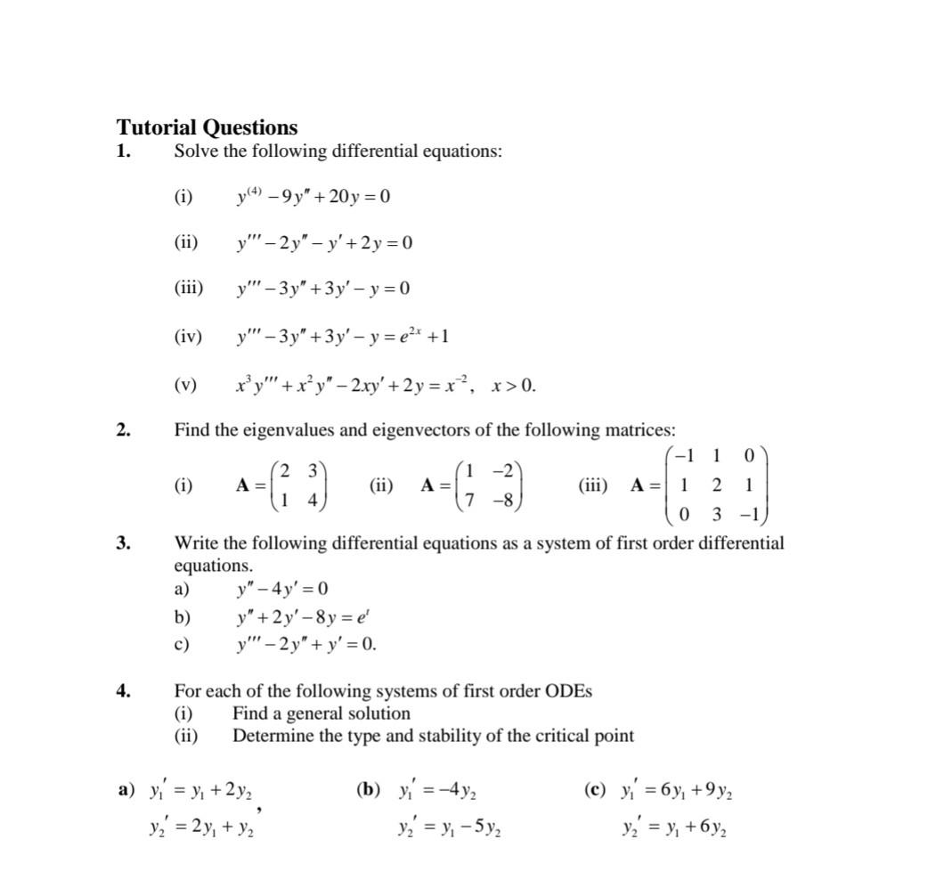 Solved Tutorial Questions 1. Solve the following | Chegg.com