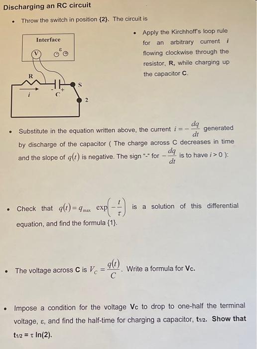 Solved Discharging an RC circuit - Throw the switch in | Chegg.com