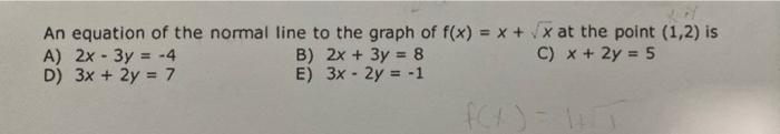 Solved An equation of the normal line to the graph of | Chegg.com