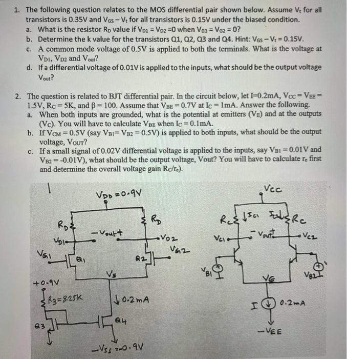 1. The following question relates to the MOS | Chegg.com