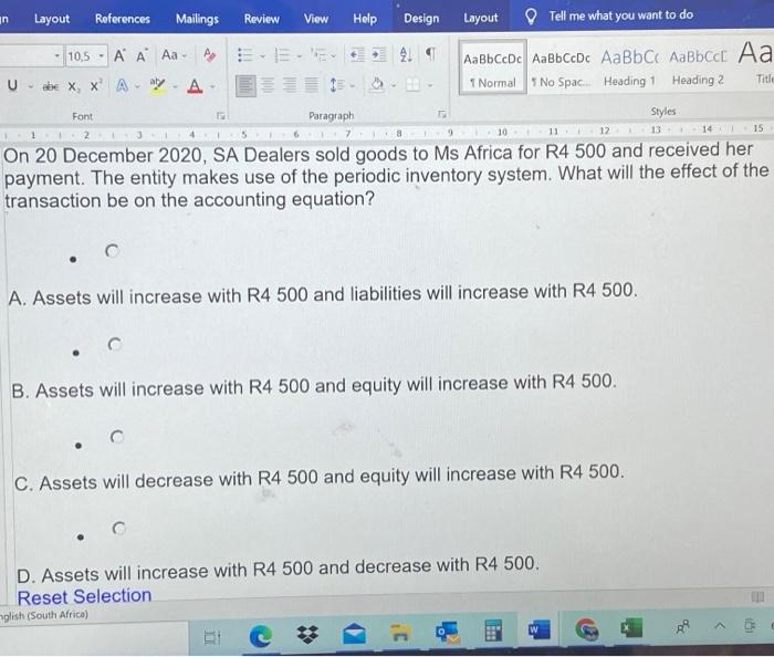 Solved in Layout References Mailings Review View Help Design | Chegg.com