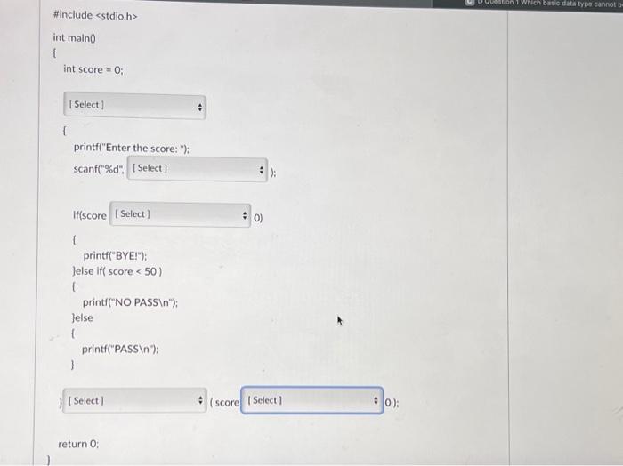 #include int main() { int score = { [Select] | Chegg.com