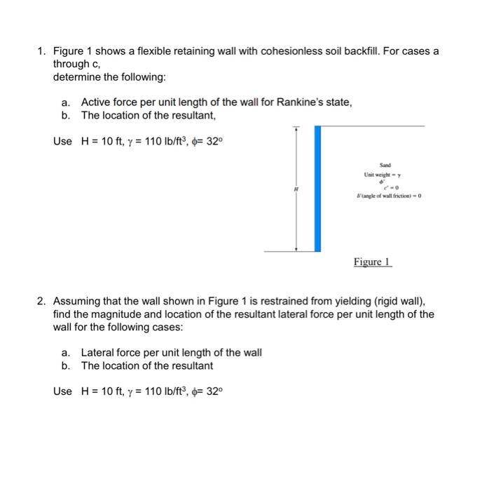 Solved 1. Figure 1 shows a flexible retaining wall with | Chegg.com