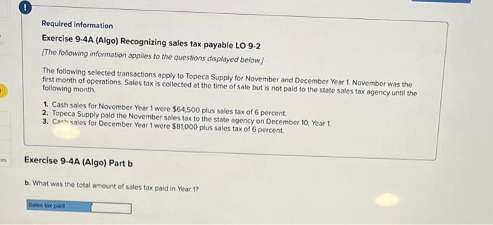 Solved Required information Exercise 9.4A (Algo) Recognizing | Chegg.com