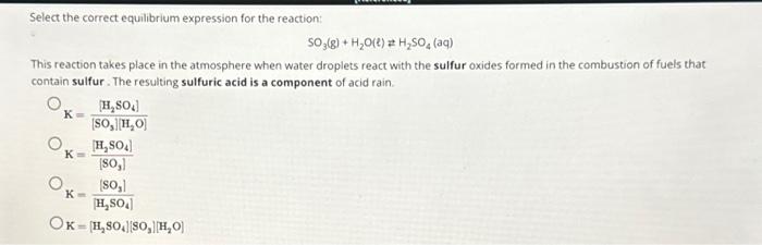 Solved Select the correct equilibrium expression for the | Chegg.com