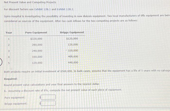 Solved Net Present Value and Competing Projects For discount | Chegg.com