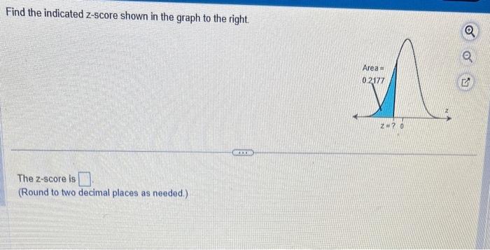Solved Find the indicated z-score shown in the graph to the | Chegg.com