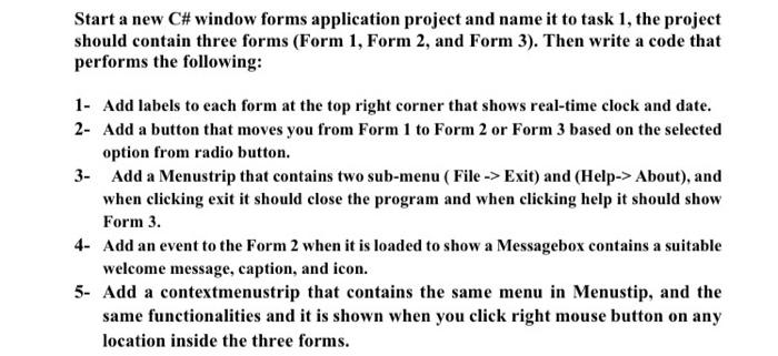 Start a new C# window forms application project and | Chegg.com