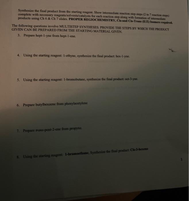 Solved Synthesize the final product from the starting | Chegg.com
