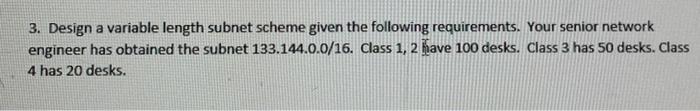 Solved 3. Design a variable length subnet scheme given the | Chegg.com