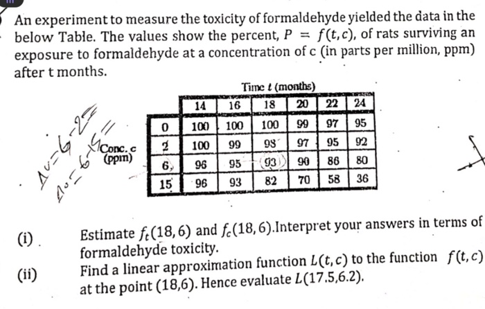 Solved An experiment to measure the toxicity of formaldehyde | Chegg.com