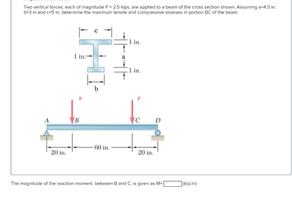 Solved Two vertical forces, each of magnitude P=2.5kips, are | Chegg.com
