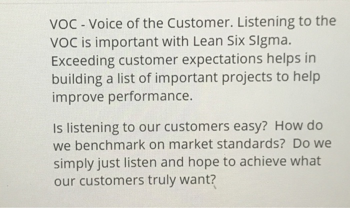 Solved VOC - Voice of the Customer. Listening to the VOC is | Chegg.com