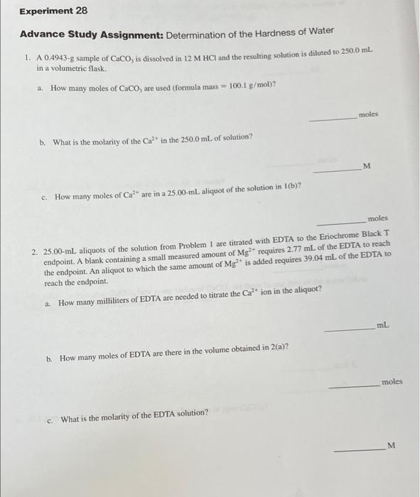 Solved Experiment 28 Advance Study Assignment: Determination | Chegg.com