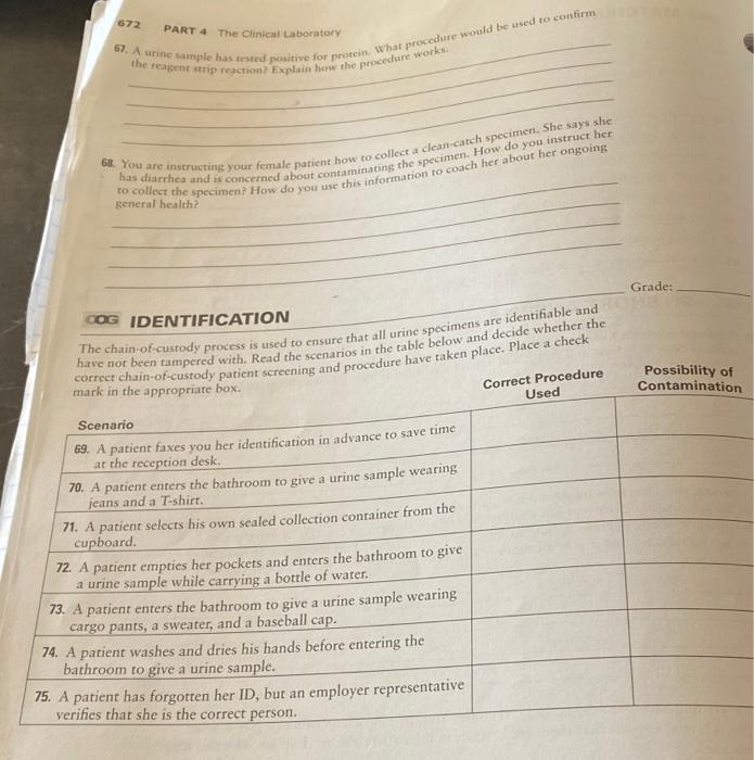 Solved 672 PART 4 The Clinical Laboratory 67. A urine sumple | Chegg.com