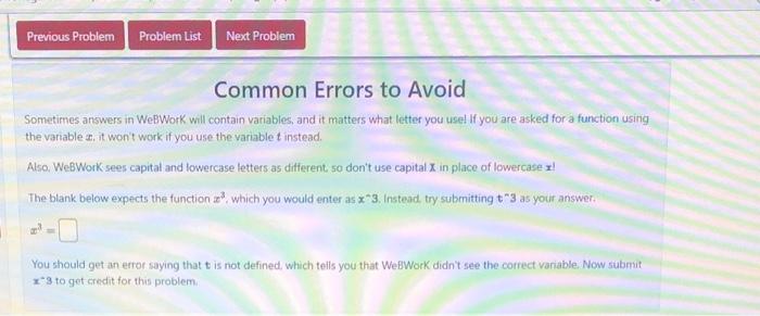 Common Errors to Avoid Sometimes answers in WeBWork | Chegg.com