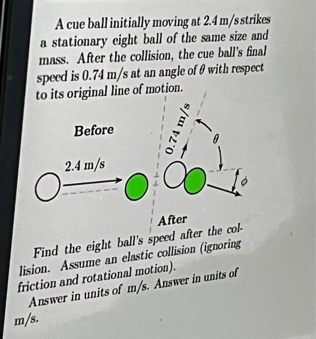 Solved A cue ball initially moving at 2.4 m/sstrikes a | Chegg.com