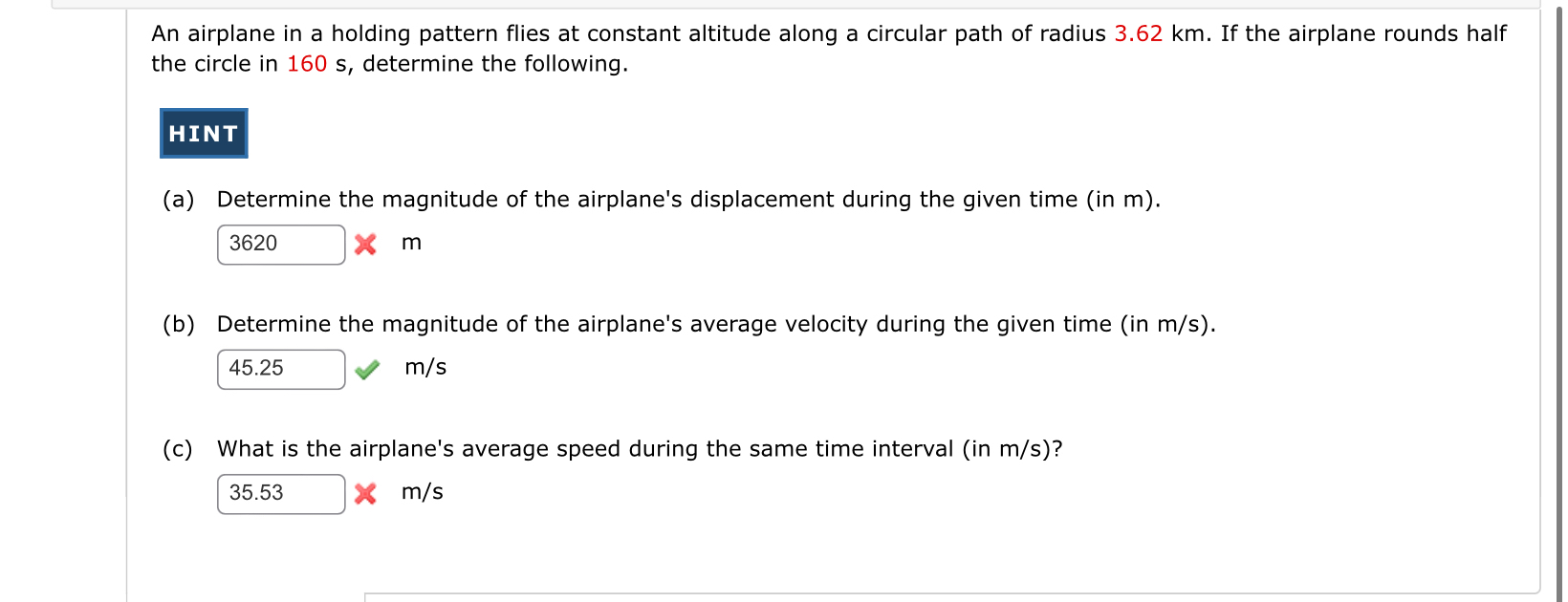 Solved An airplane in a holding pattern flies at constant | Chegg.com