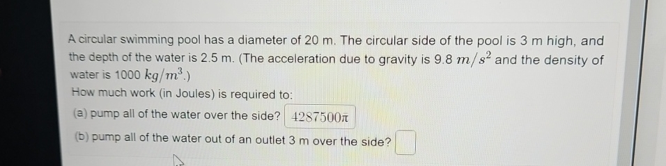 Solved A circular swimming pool has a diameter of 20m. ﻿The | Chegg.com