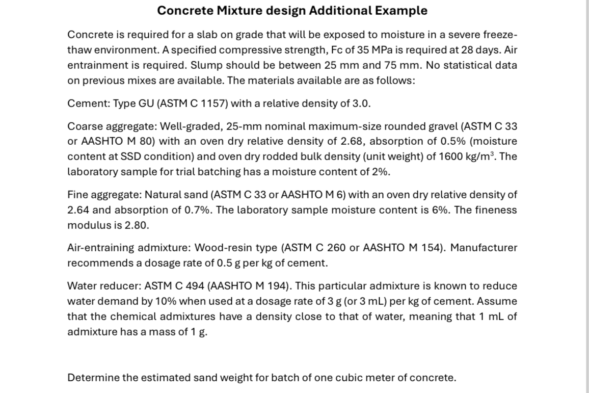 Solved Concrete Mixture design Additional ExampleConcrete is | Chegg.com
